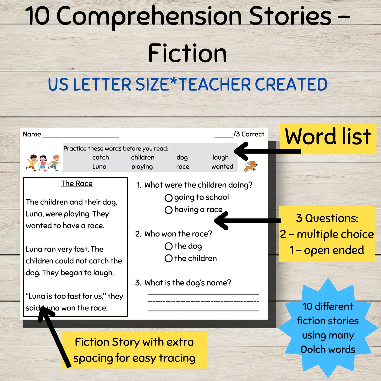 Printable K-1st Comprehension Fiction Stories Bundle, 42 Pages, 10 ...