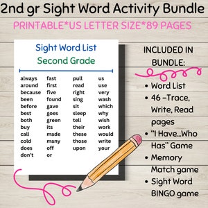 Printable Second Grade Sight/dolch Word List Bundle, 89 Pages, Trace ...