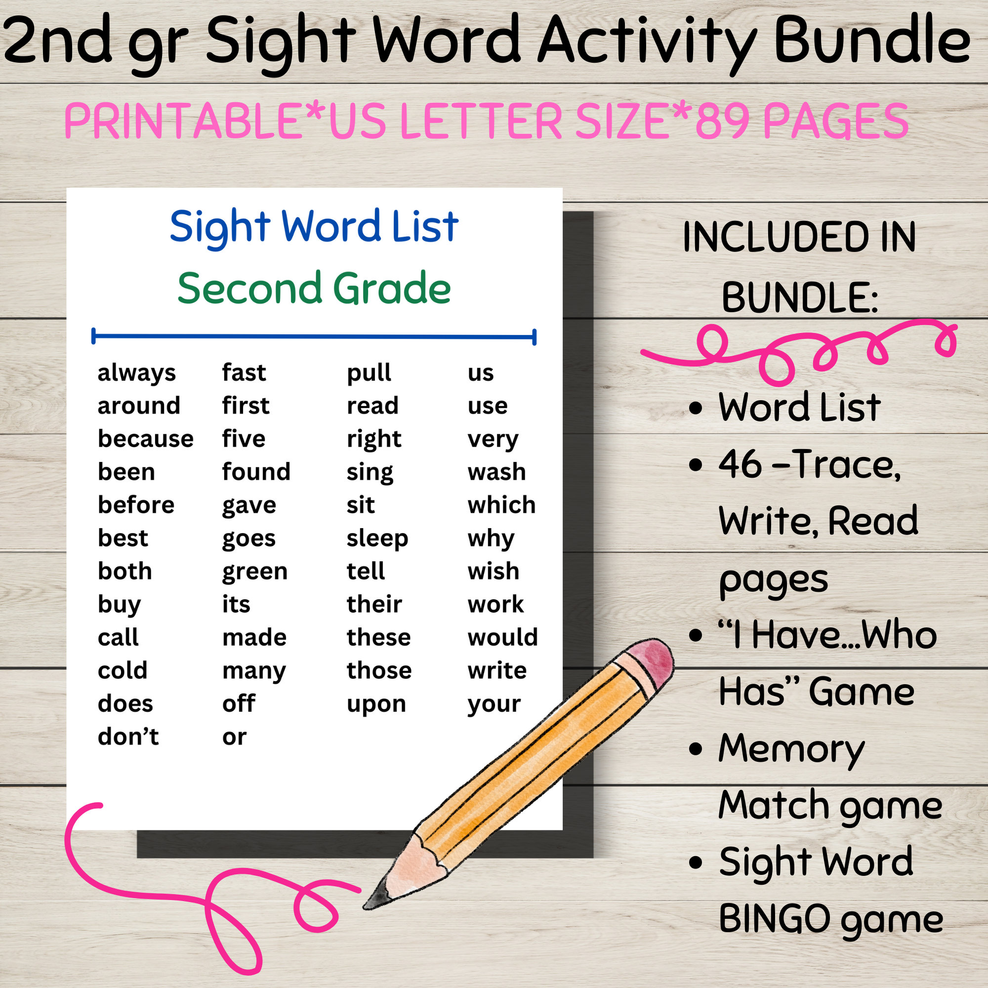 Printable Second Grade Sight/dolch Word List Bundle, 89 Pages, Trace ...