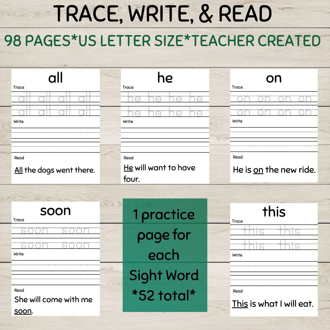 Printable Kindergarten Sight/dolch Word List Bundle, 98 Pages, Trace ...