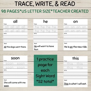 Printable Kindergarten Sight/dolch Word List Bundle, 98 Pages, Trace ...
