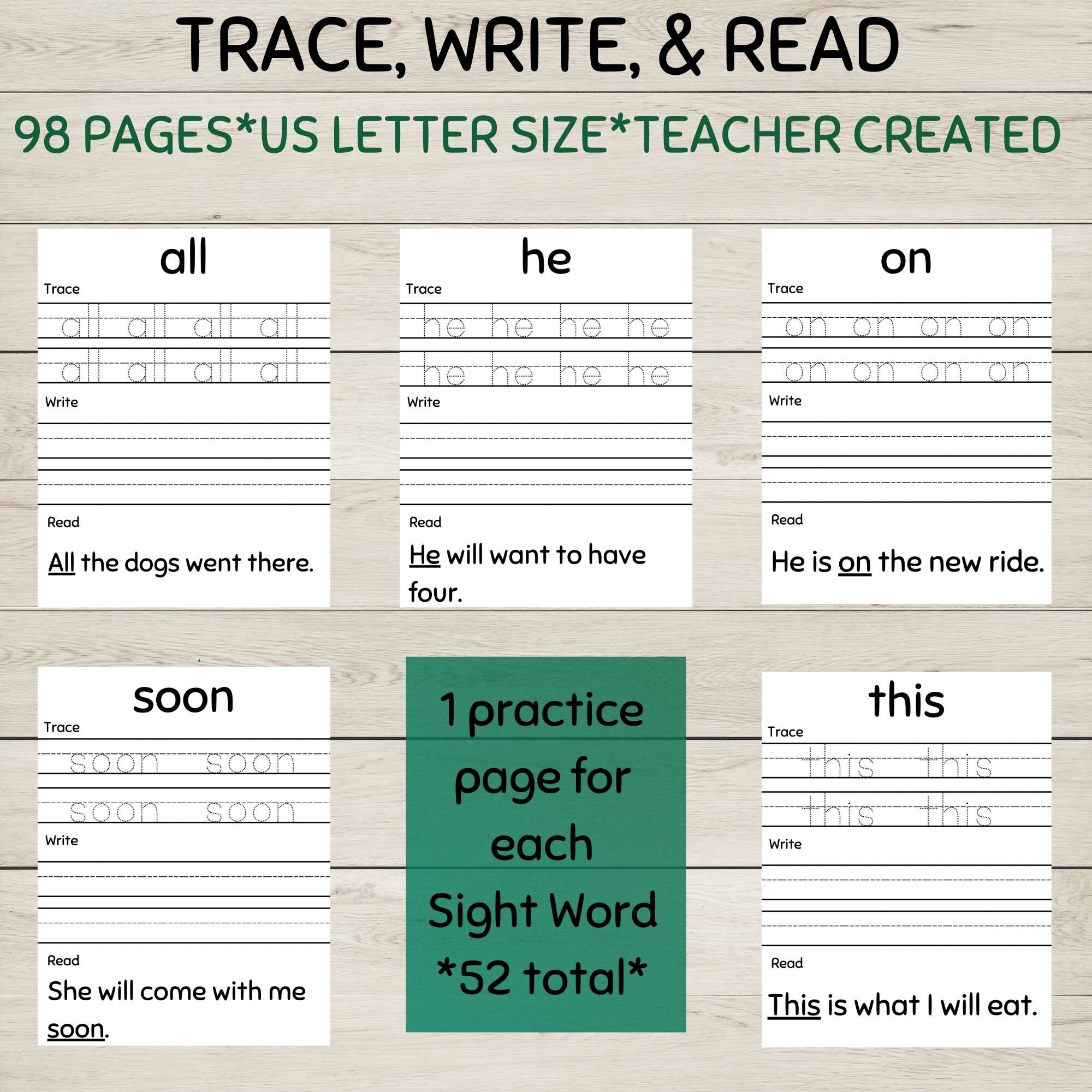 Printable Kindergarten Sight/dolch Word List Bundle, 98 Pages, Trace ...