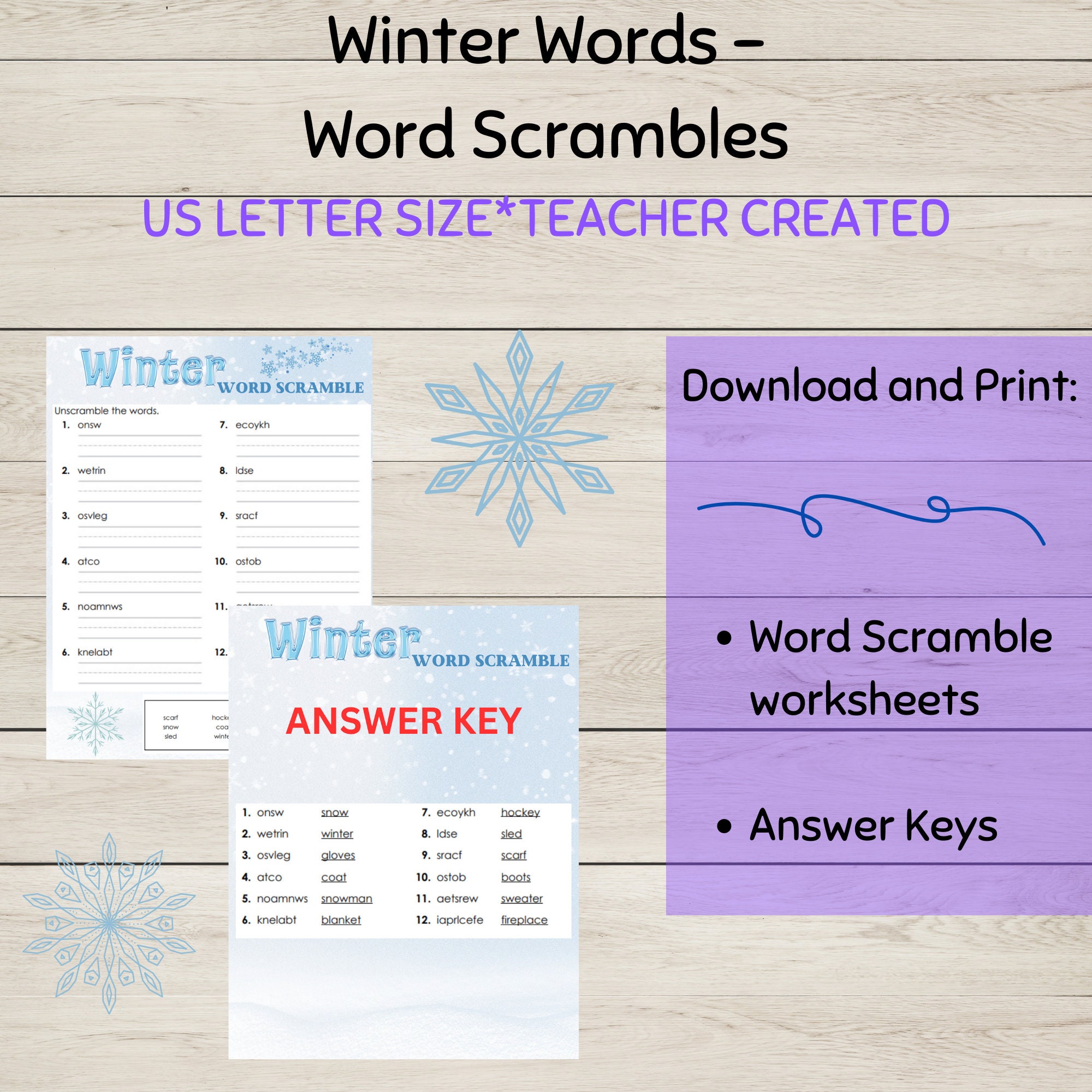 Printable Winter Themed Word Puzzles & Games Bundle, 65 Pages, Word ...