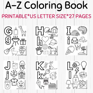 Printable Alphabet Coloring Book A-Z Worksheets Workbook 27 - Etsy