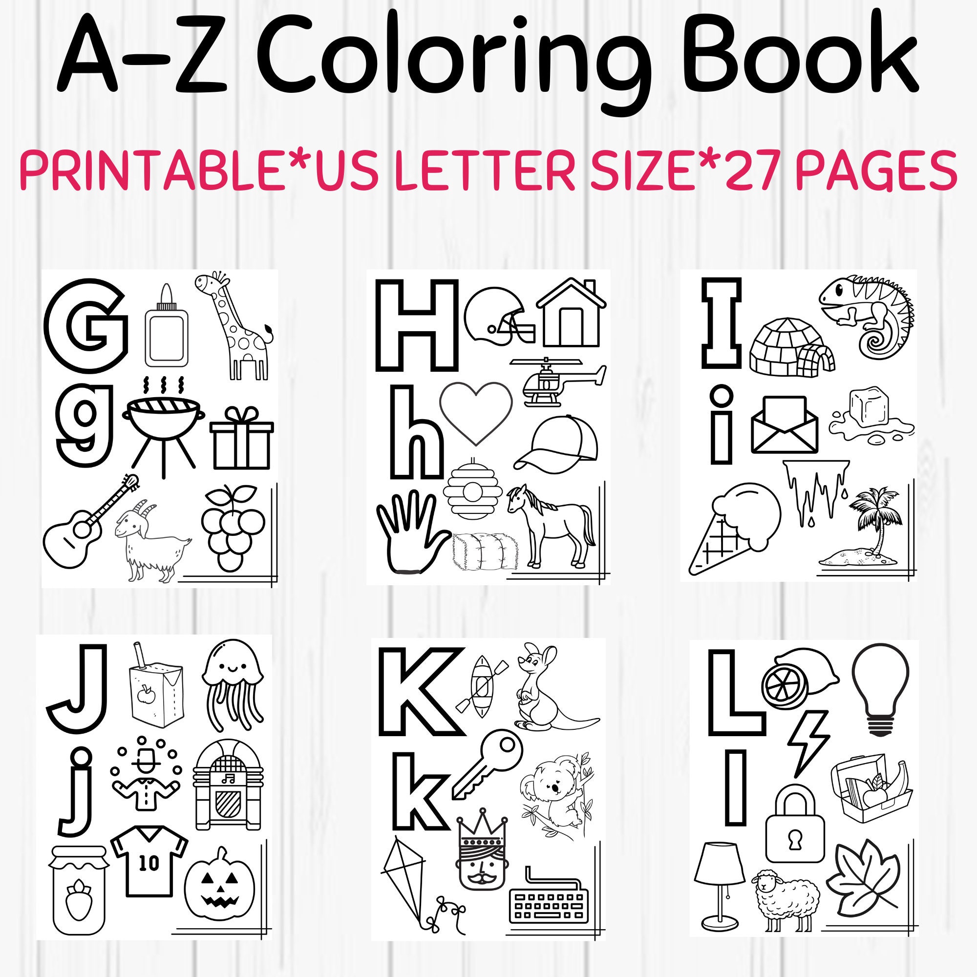 Printable Alphabet Coloring Book A-Z Worksheets Workbook 27 - Etsy