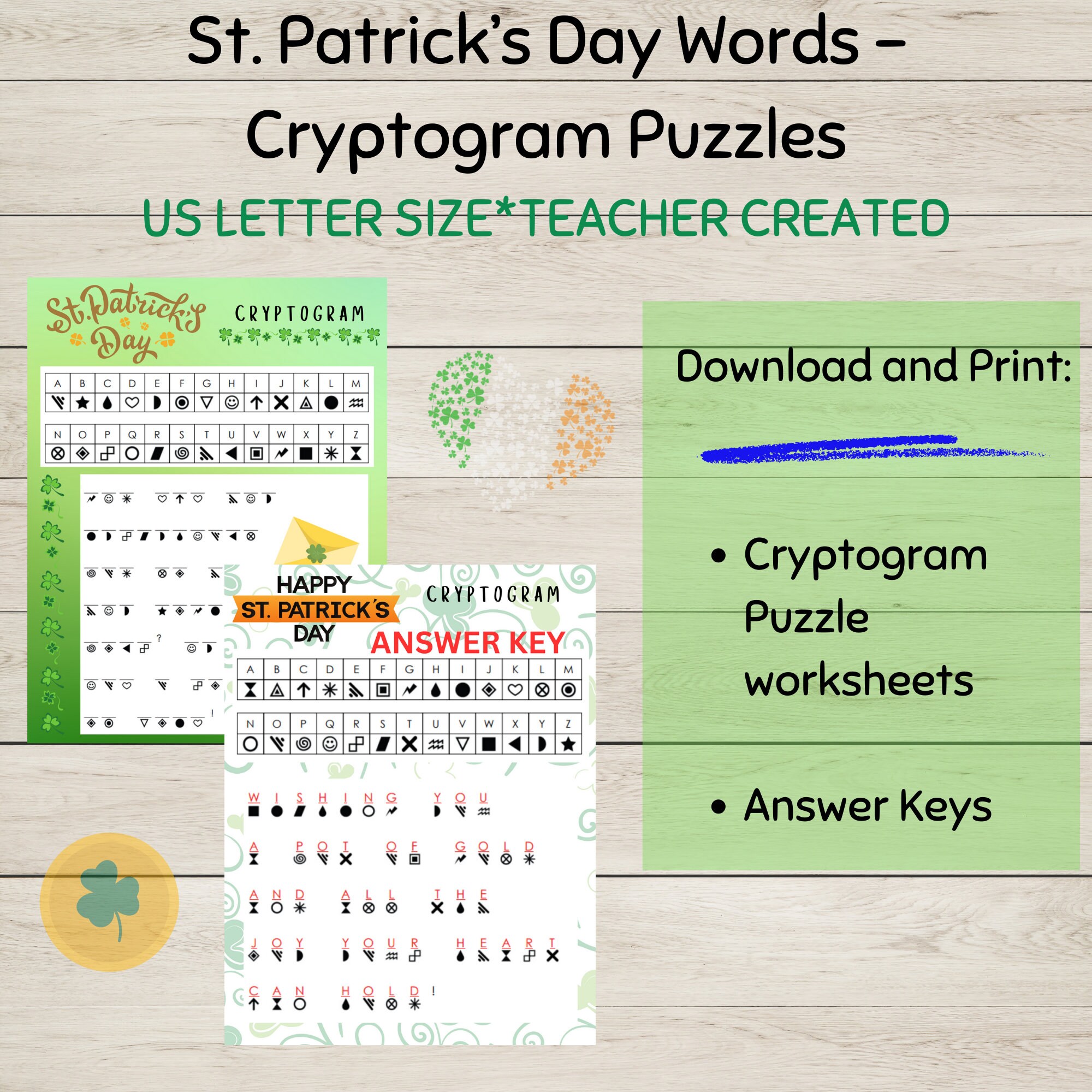 Printable St. Patrick's Themed Word Puzzles & Games Bundle, 56 Pages ...