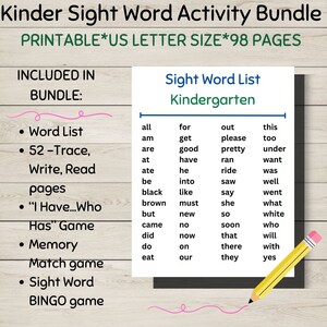Printable Kindergarten Sight/dolch Word List Bundle, 98 Pages, Trace ...