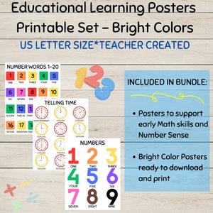 Printable Education Classroom Posters Bundle, 40 Pages, Bright Colors ...