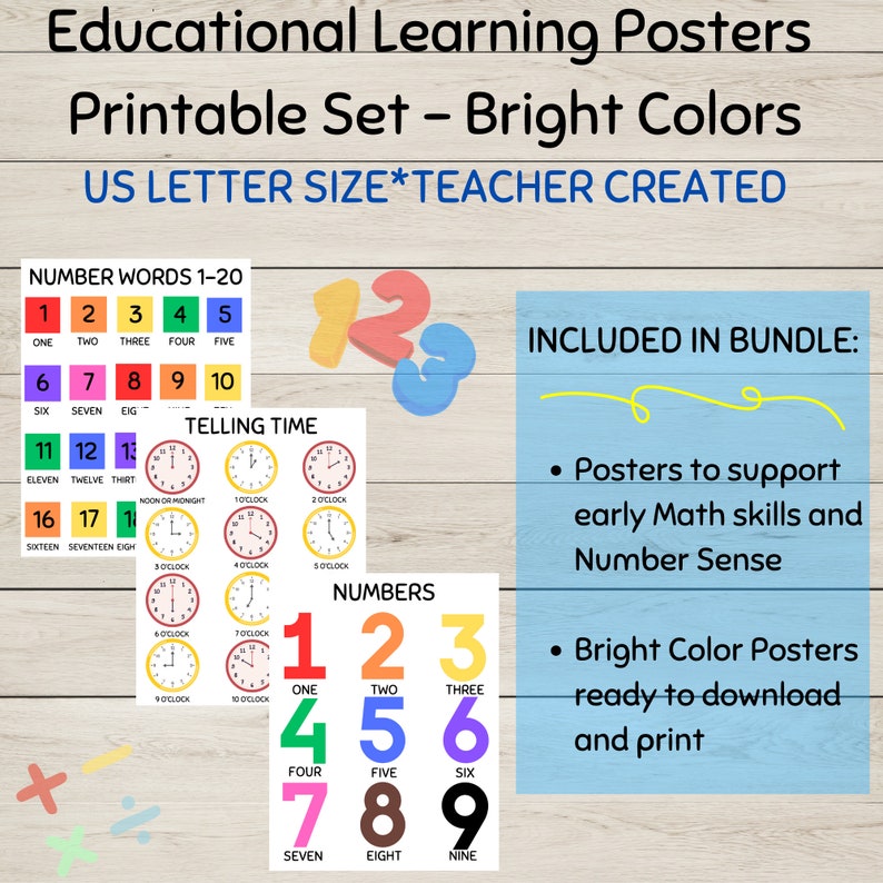 Printable Education Classroom Posters Bundle, 40 Pages, Bright Colors ...
