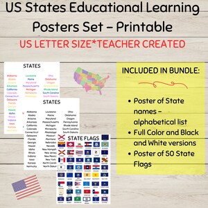 Printable US States Education Classroom Posters Bundle, 63 Pages ...
