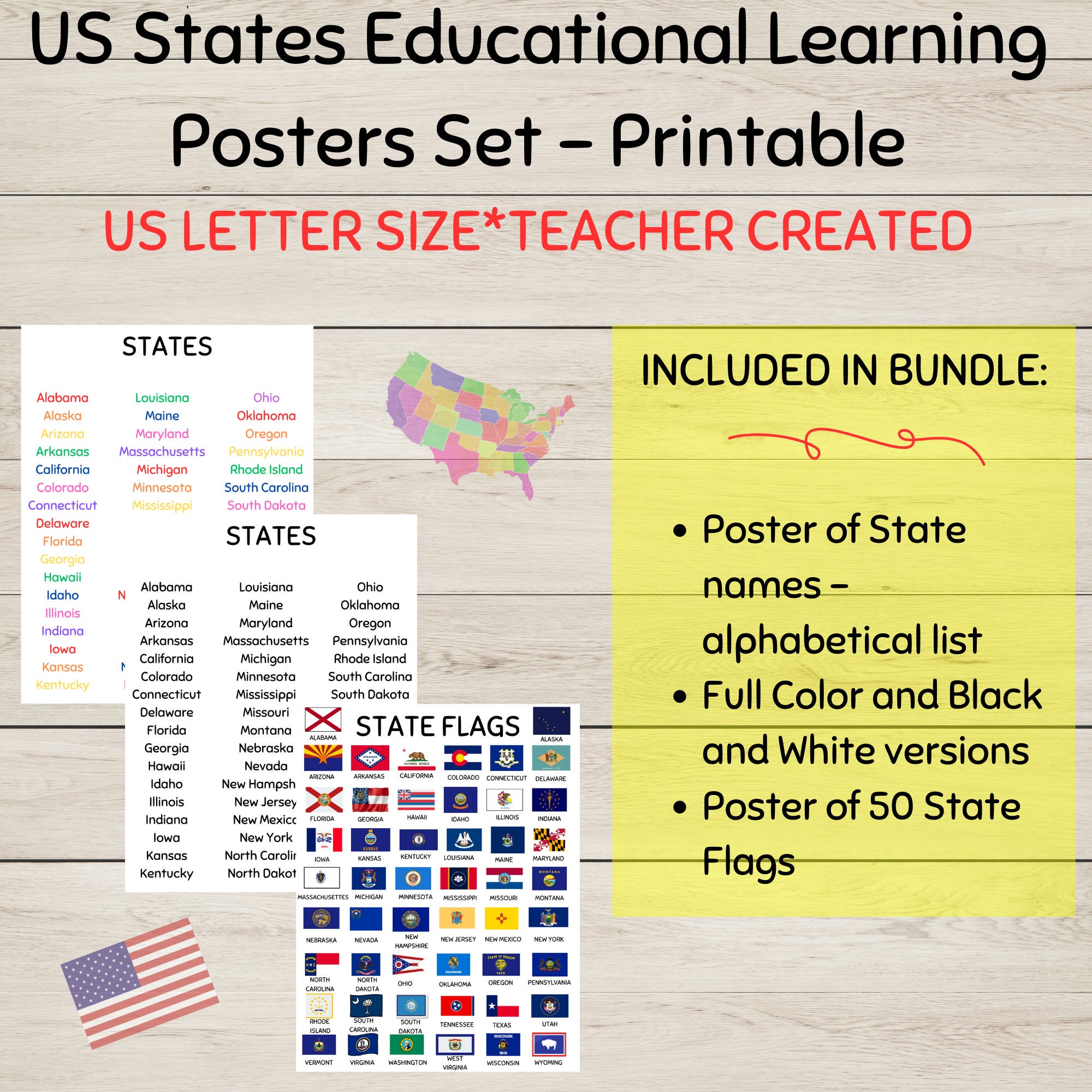 Printable US States Education Classroom Posters Bundle, 63 Pages ...