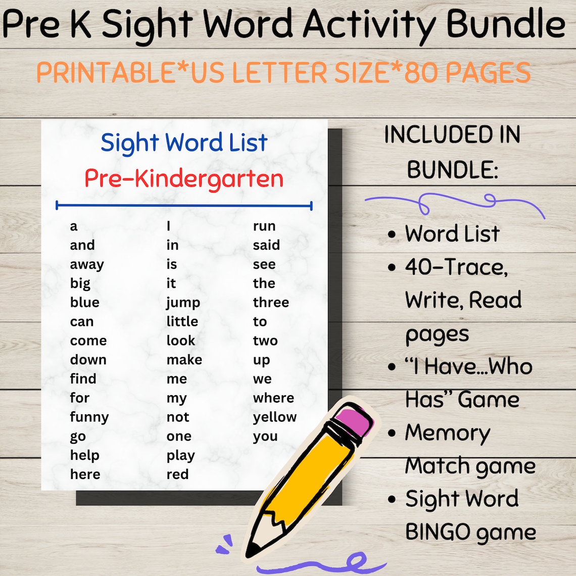 Printable Pre K Sight/dolch Word List Bundle 80 Pages - Etsy Canada