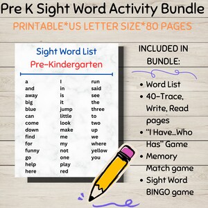 Printable Pre K Sight/dolch Word List Bundle, 80 Pages, Trace/write ...