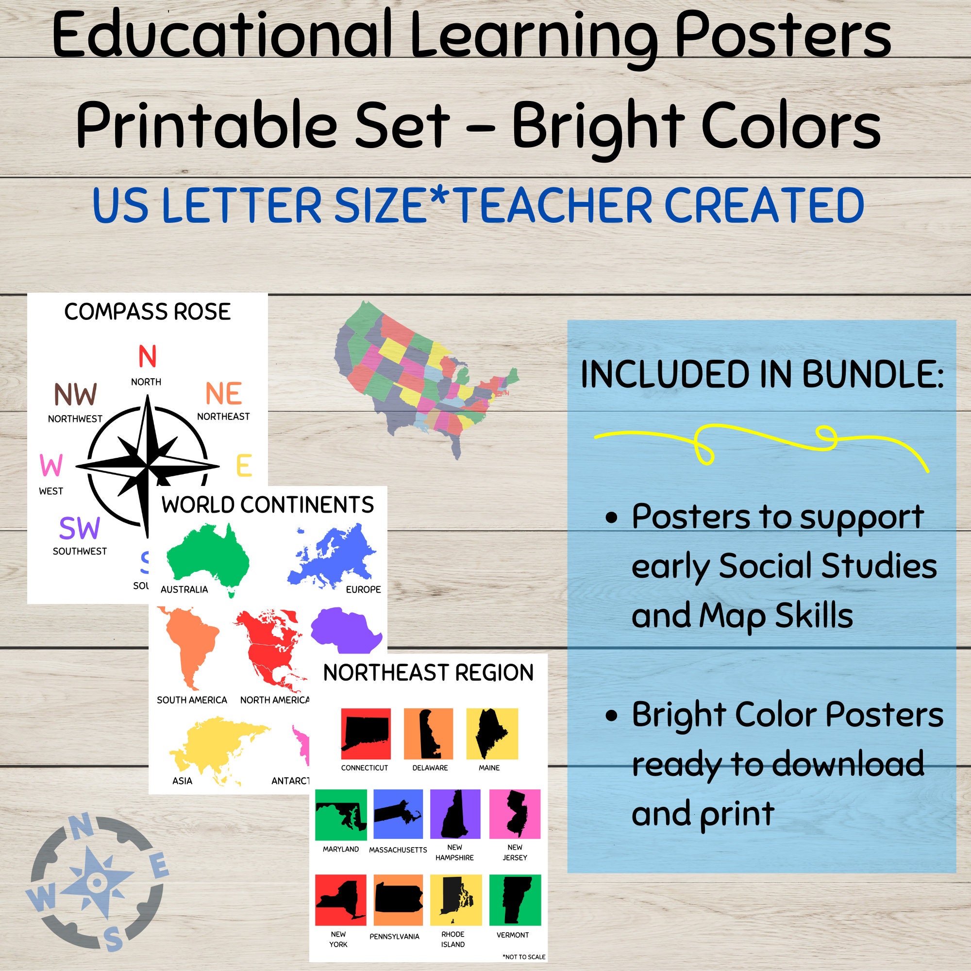 Printable Education Classroom Posters Bundle, 40 Pages, Bright Colors ...