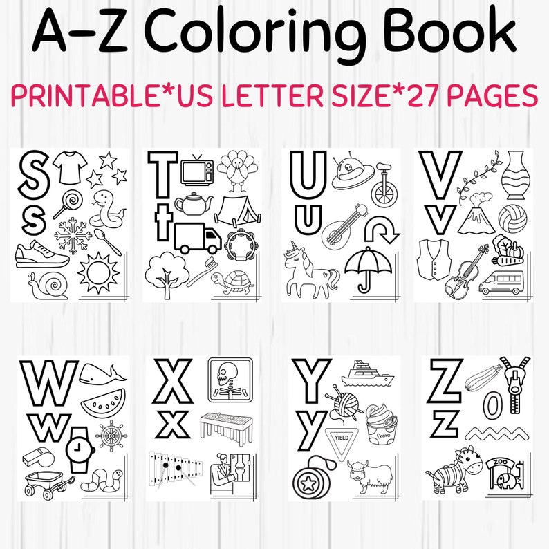 Printable Alphabet Coloring Book A-Z Worksheets Workbook, 27 Pages ...