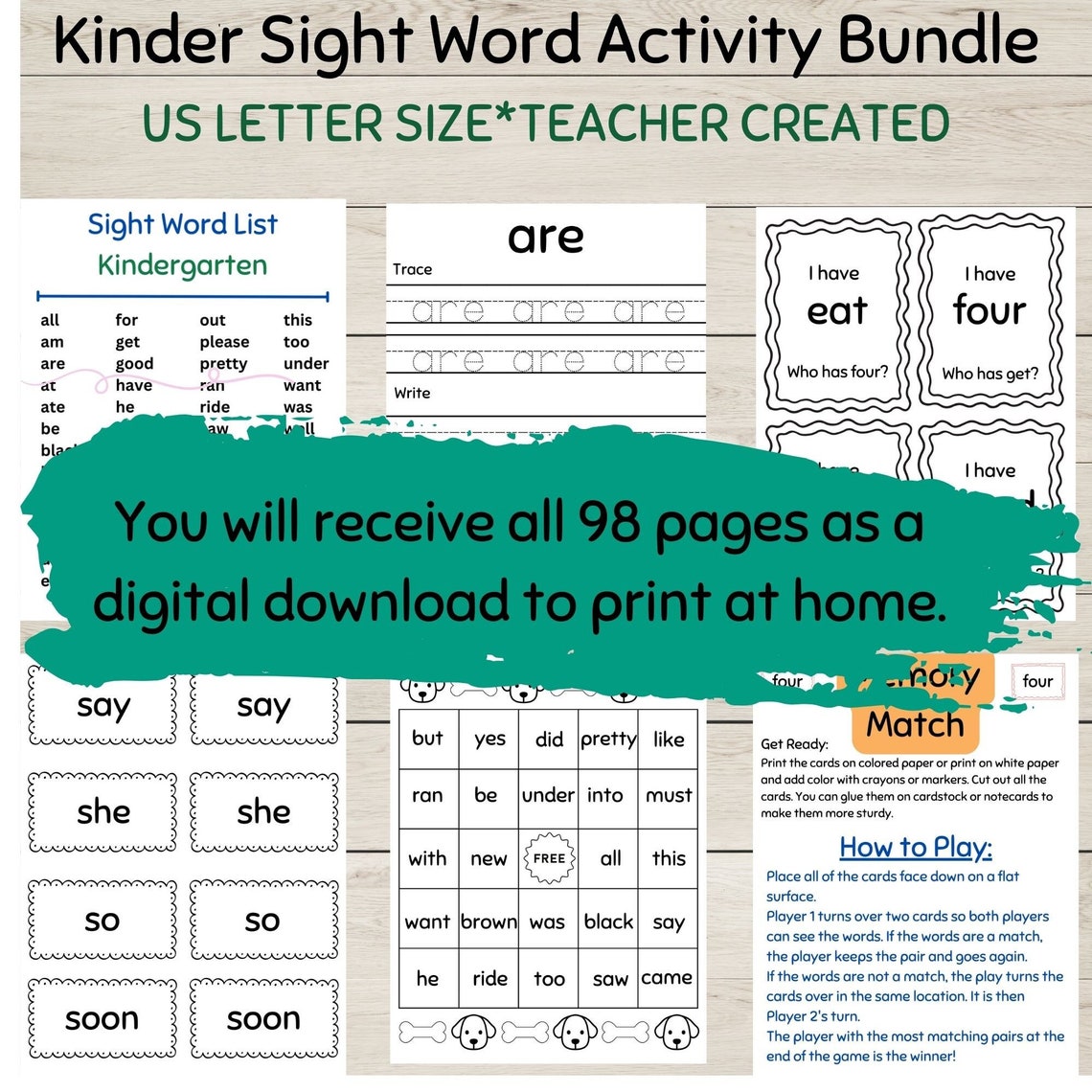 Printable Kindergarten Sight/dolch Word List Bundle, 98 Pages, Trace ...
