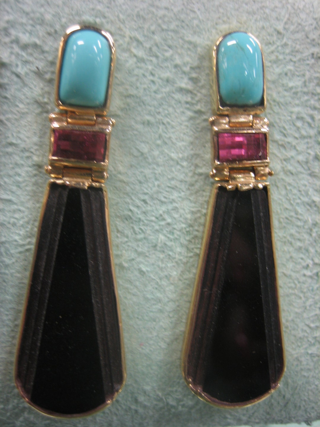 Persian Turquoise Rhodolite Garnet Black Onyx 14 Karat Gold - Etsy