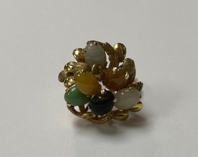 Jade Ring 14 Karat Gold Ring Multi-color Jade Jadeite Ring Vintage - Etsy
