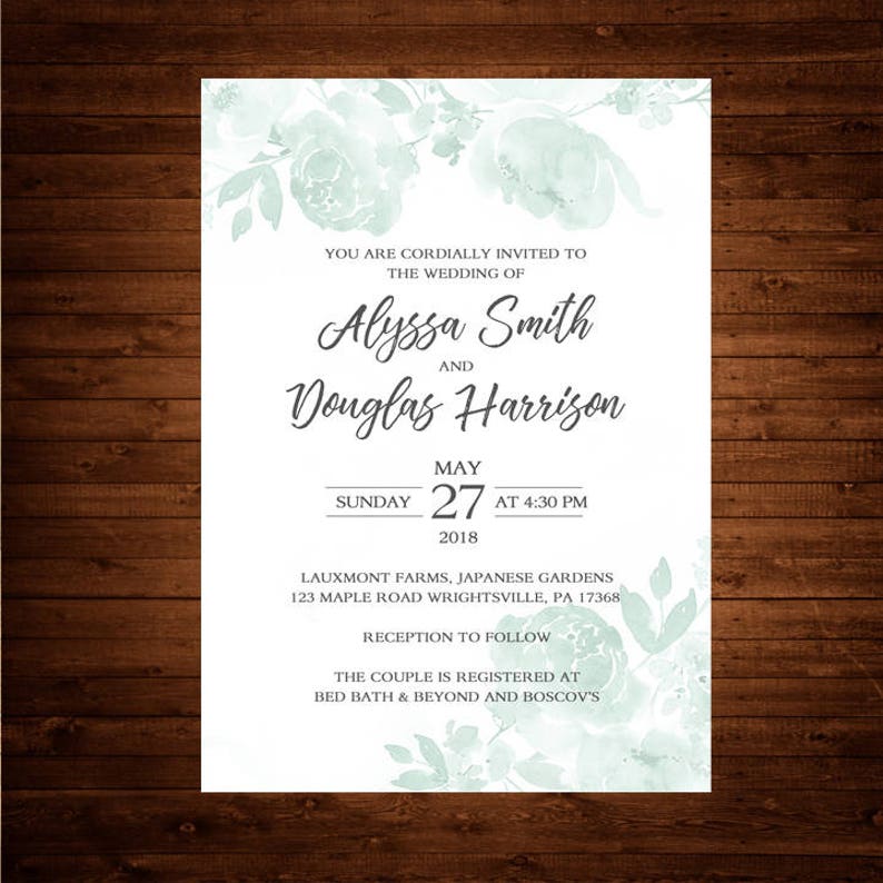 Mint Green Wedding Invitation Wedding Invitation Floral - Etsy