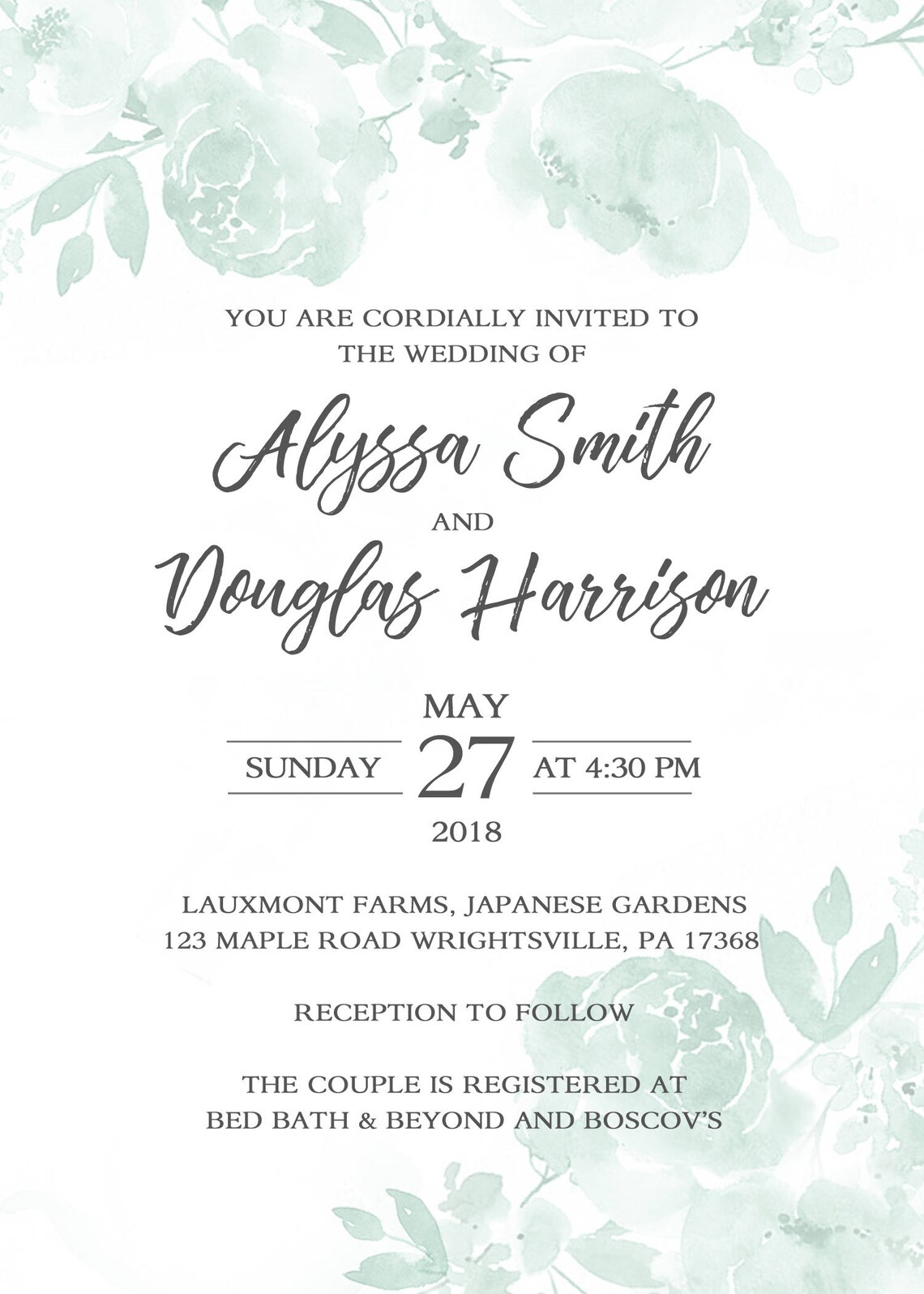 Mint Green Wedding Invitation Wedding Invitation Floral - Etsy