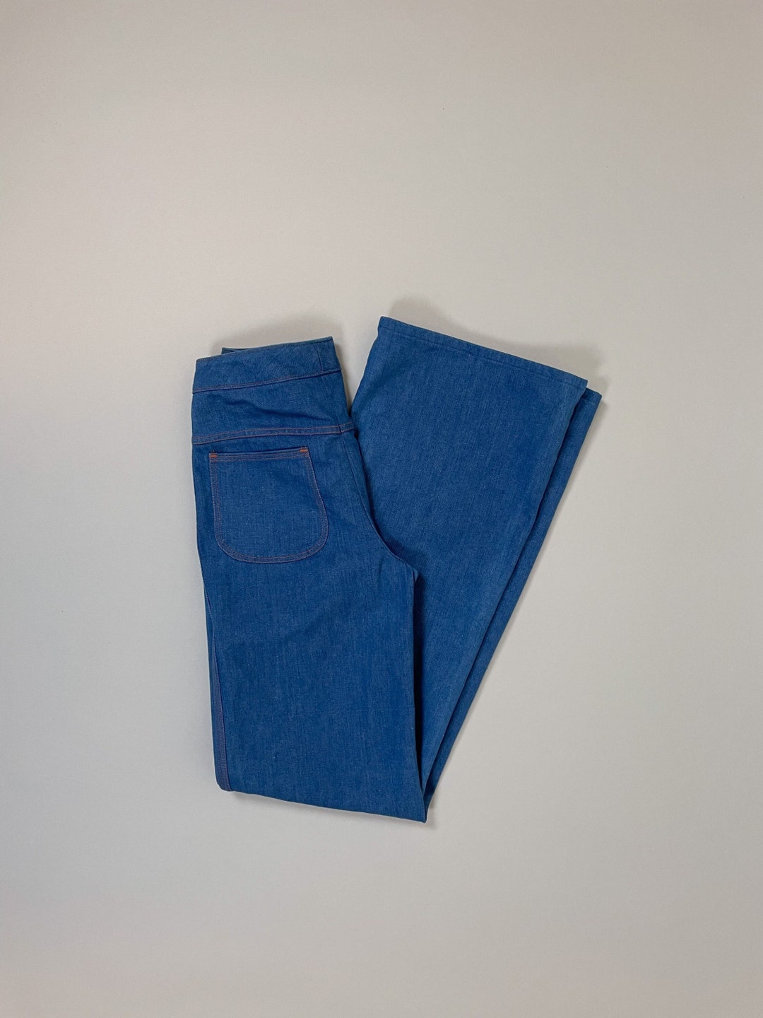 Vintage 1970s Bell Bottom Jeans / Vintage 70s Zip Pocket Denim High ...