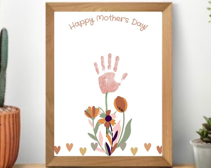 Mothers Day Kids Handprint DIY Card Wall Art Happy Mother's Day Flowers ...
