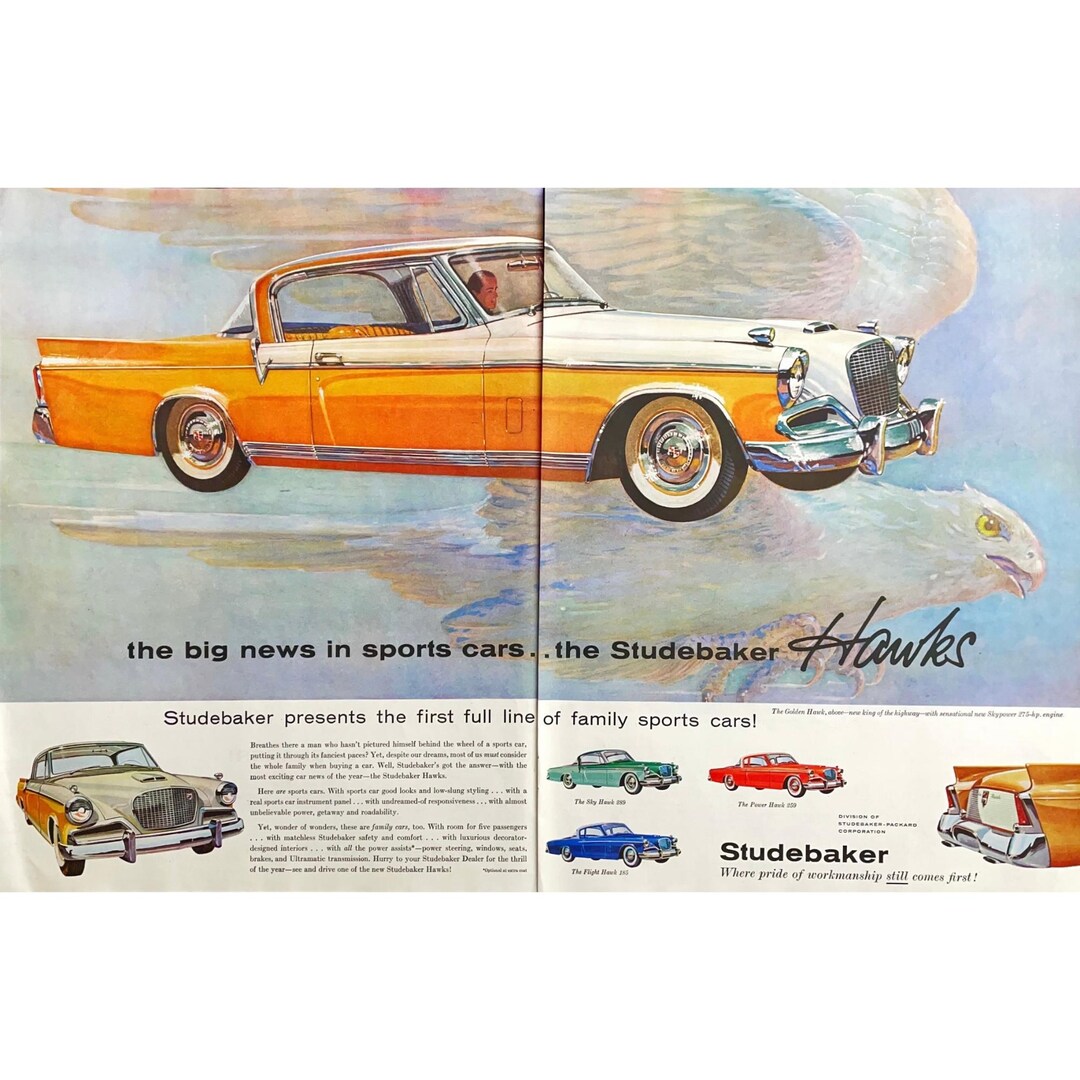 Studebaker Hawks 1955 Vintage Print Ad Vintage Car Memorabilia Retro ...
