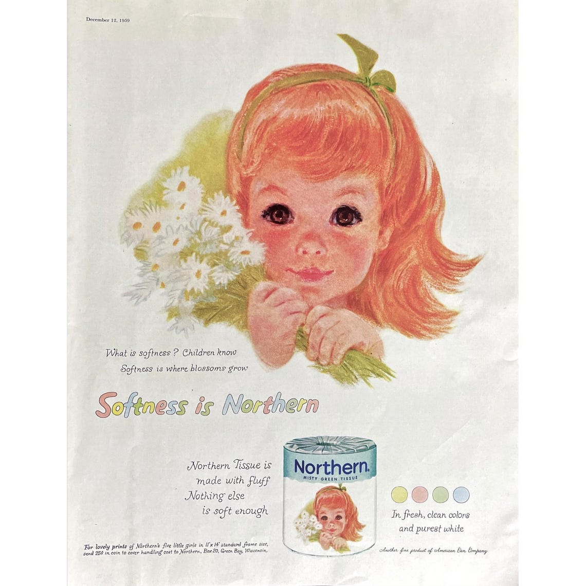 Northern Tissue 1959 Vintage Print Ad Colored Toilet Paper Photo Ad ...