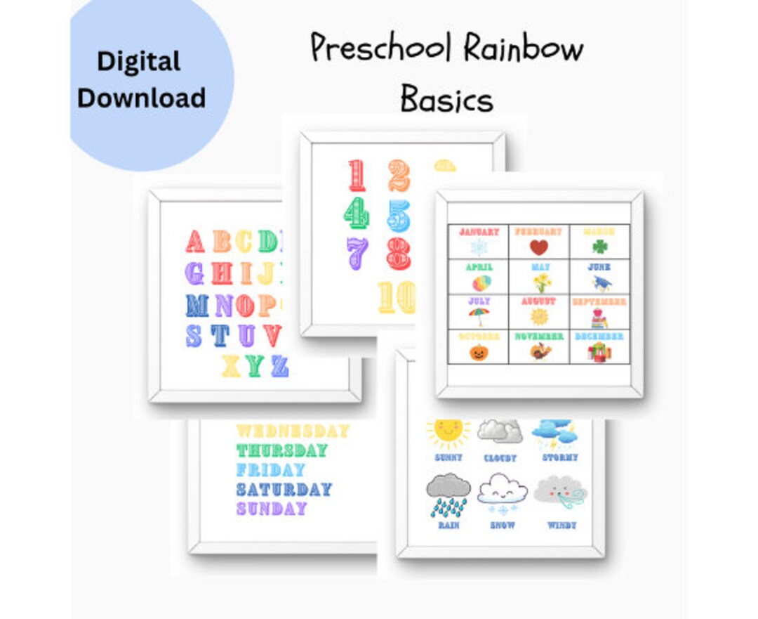 Preschool Printables Rainbow ABC Numbers Months Weather Homeschool ...