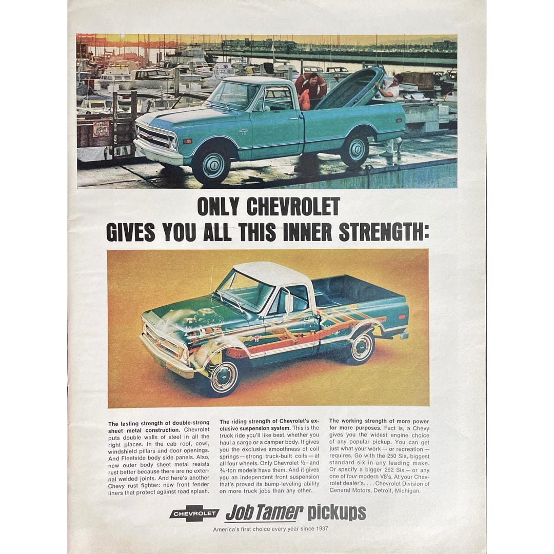 1968 Chevy Pickup Truck Vintage Print Ad Retro Chevrolet Truck ...
