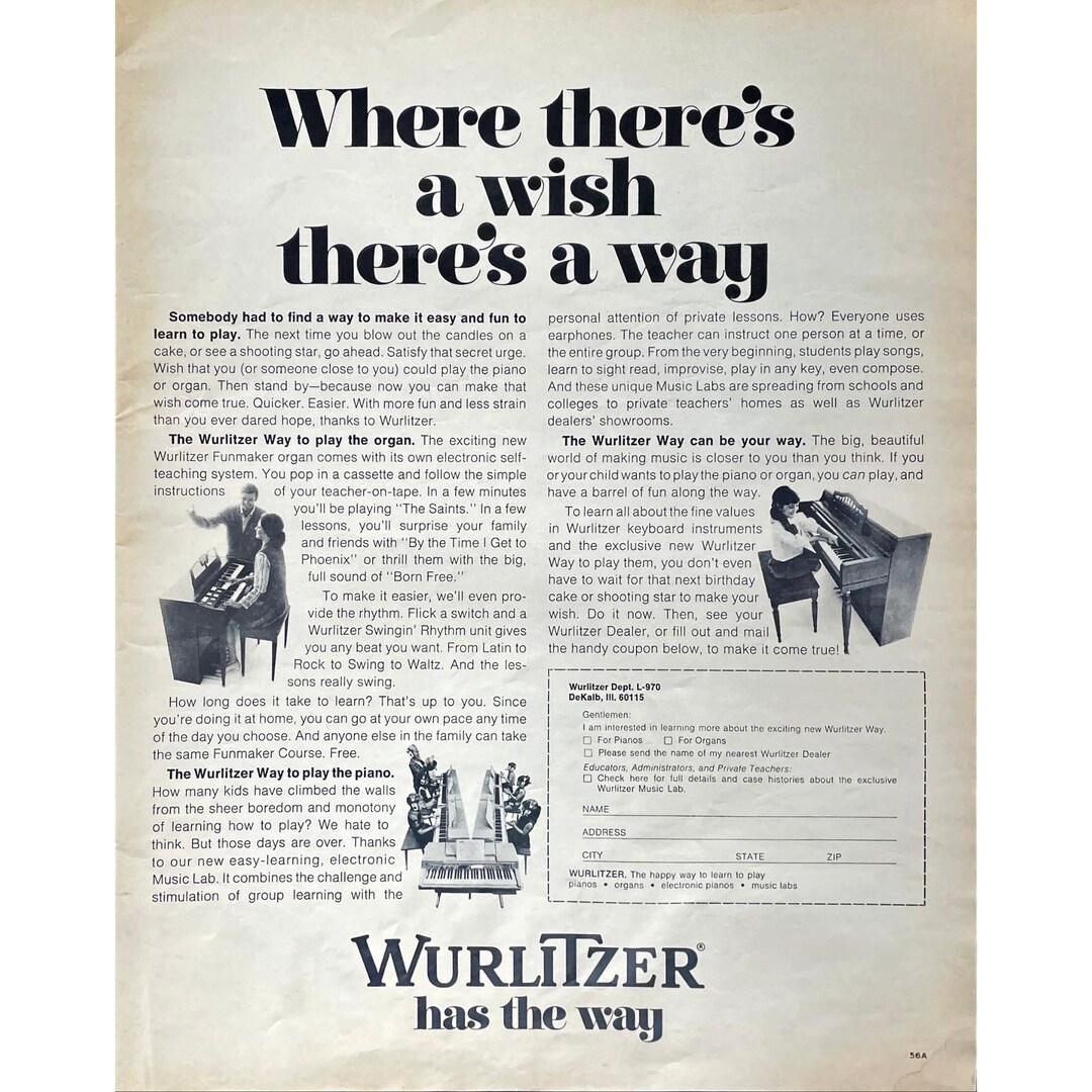 Wurlitzer Organs Vintage Print Ad 1970 Retro Organ Ad Wurlitzer ...