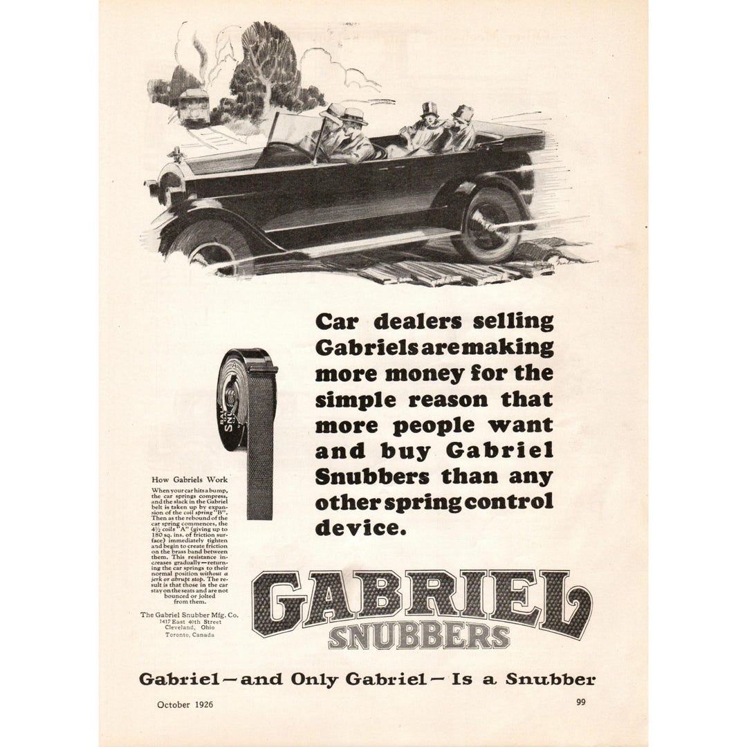 Gabriel Snubbers 1926 Car Parts Ad Motor Magazine Antique Auto Parts ...