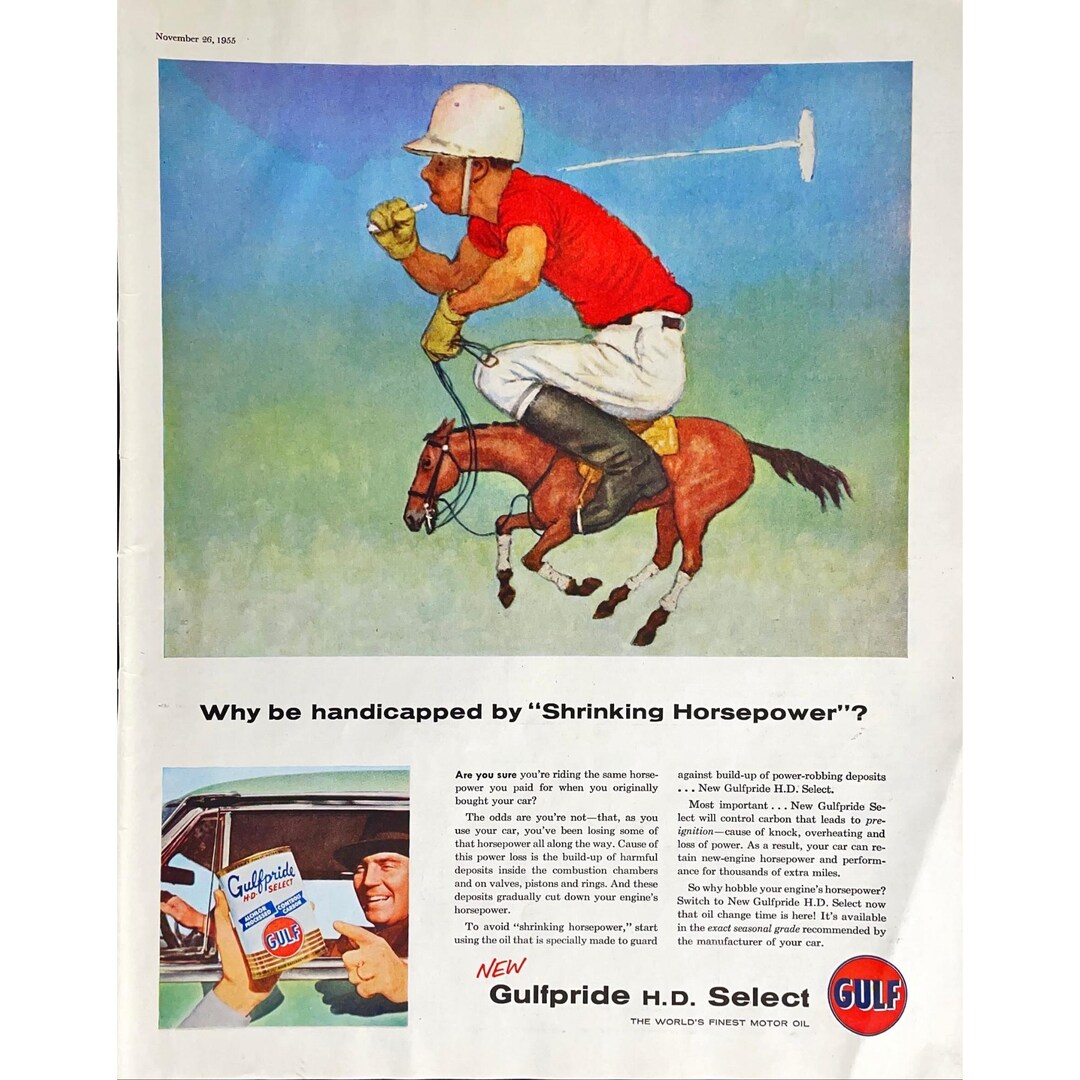 1955 Gulf Oil Vintage Print Ad Gulfpride Motor Oil Retro Car Care ...