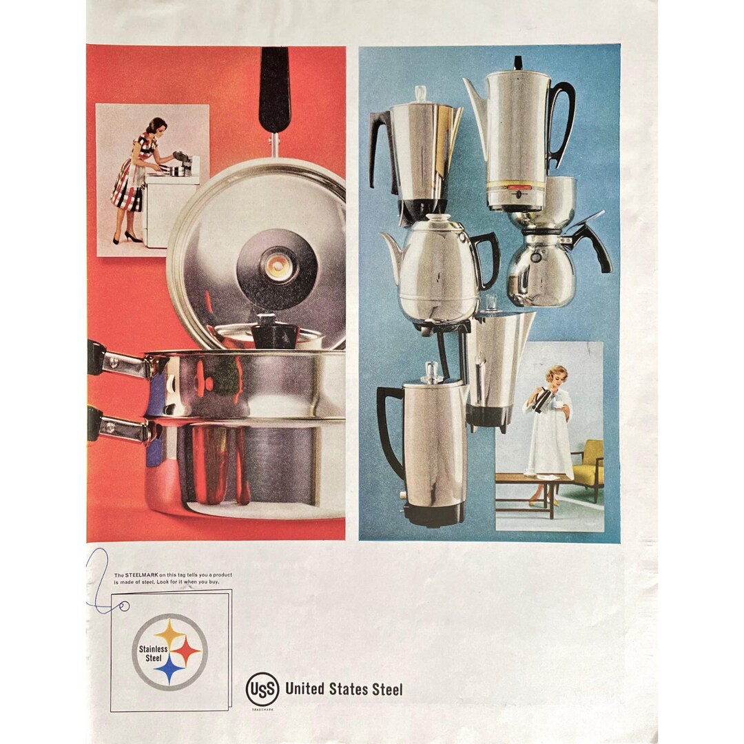 Stainless Steel Pots Pans Coffee Pots Vintage Print Ad 1960 Original ...
