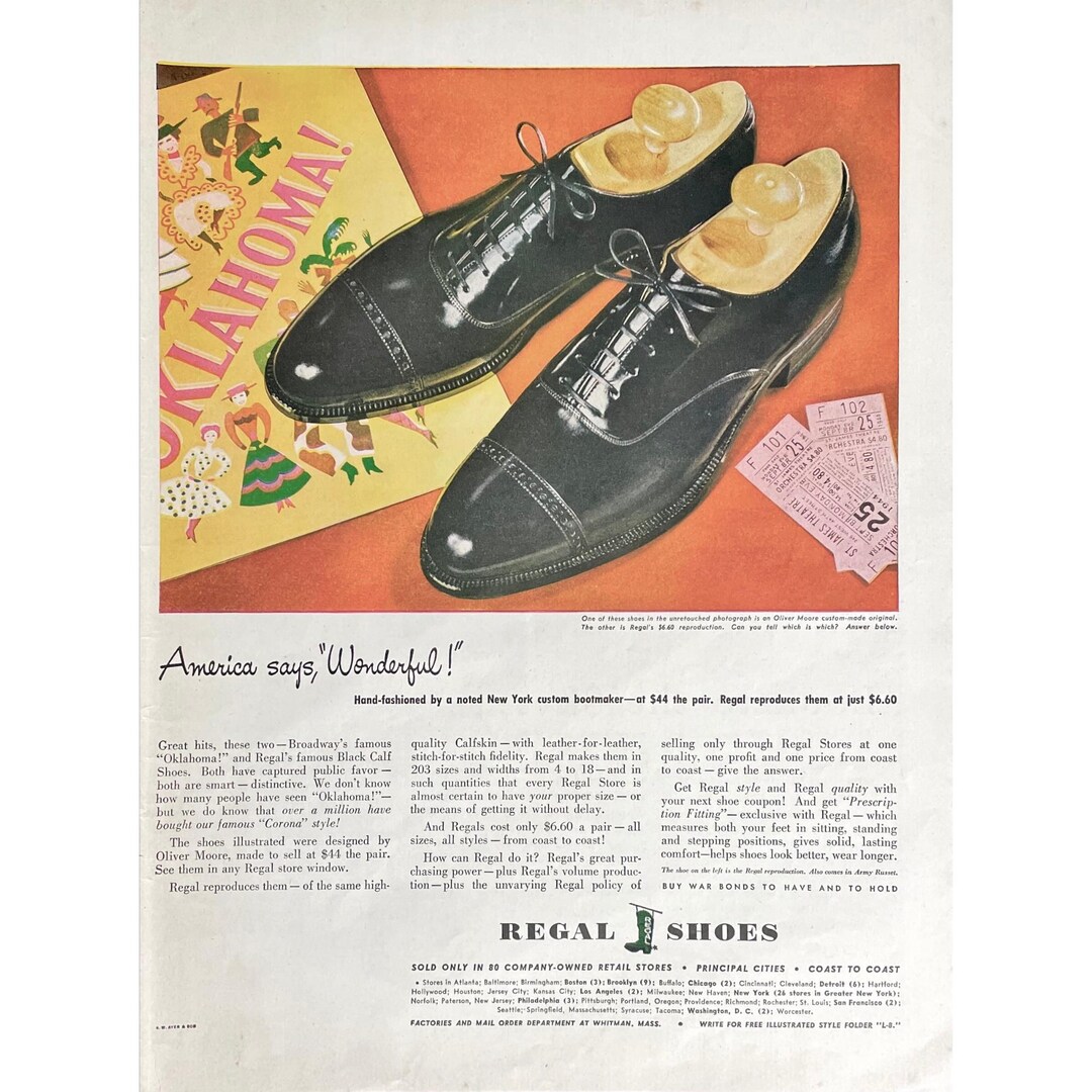 Regal Shoes 1944 Vintage Print Ad Men's Shoes Memorabilia Retro Fashion ...