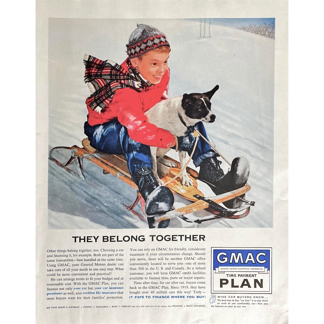 GMAC Financing Cars 1959 Vintage Print Ad Boy and Dog on Sled Photo ...