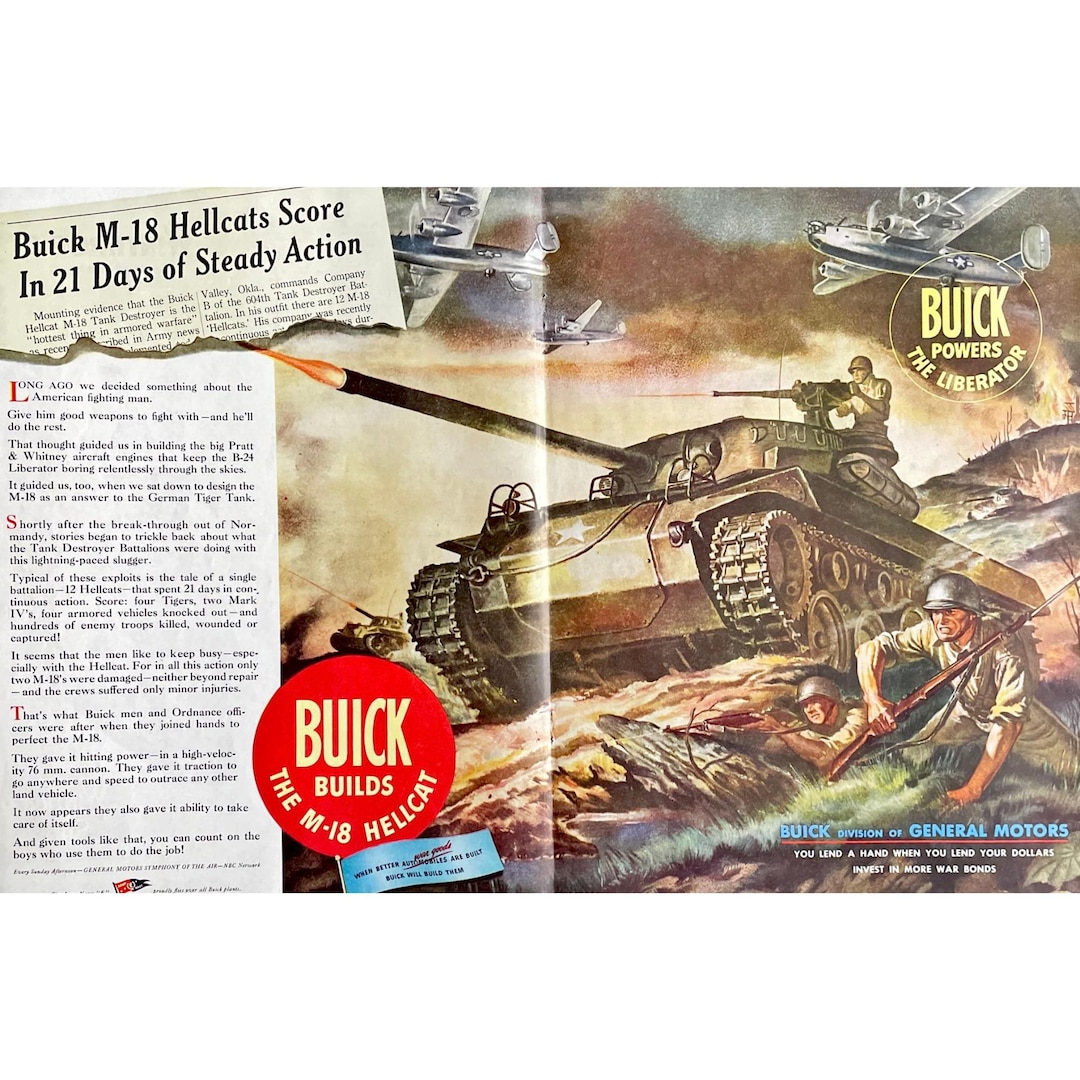 M-18 Hellcat by Buick Wartime Vintage Print Ad 1945 Magazine War Army ...