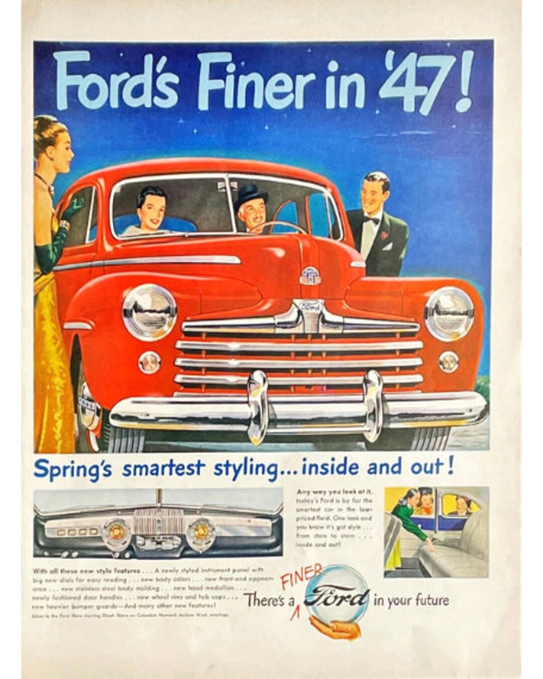 Vintage Ford Print Ad 1947 Original Magazine Automobile Ad Ford Cars ...