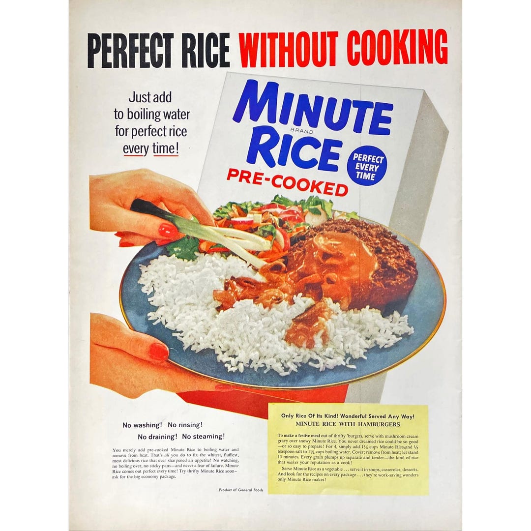 Minute Rice 1954 Vintage Print Ad Magazine Retro Food Ads Vintage Rice ...