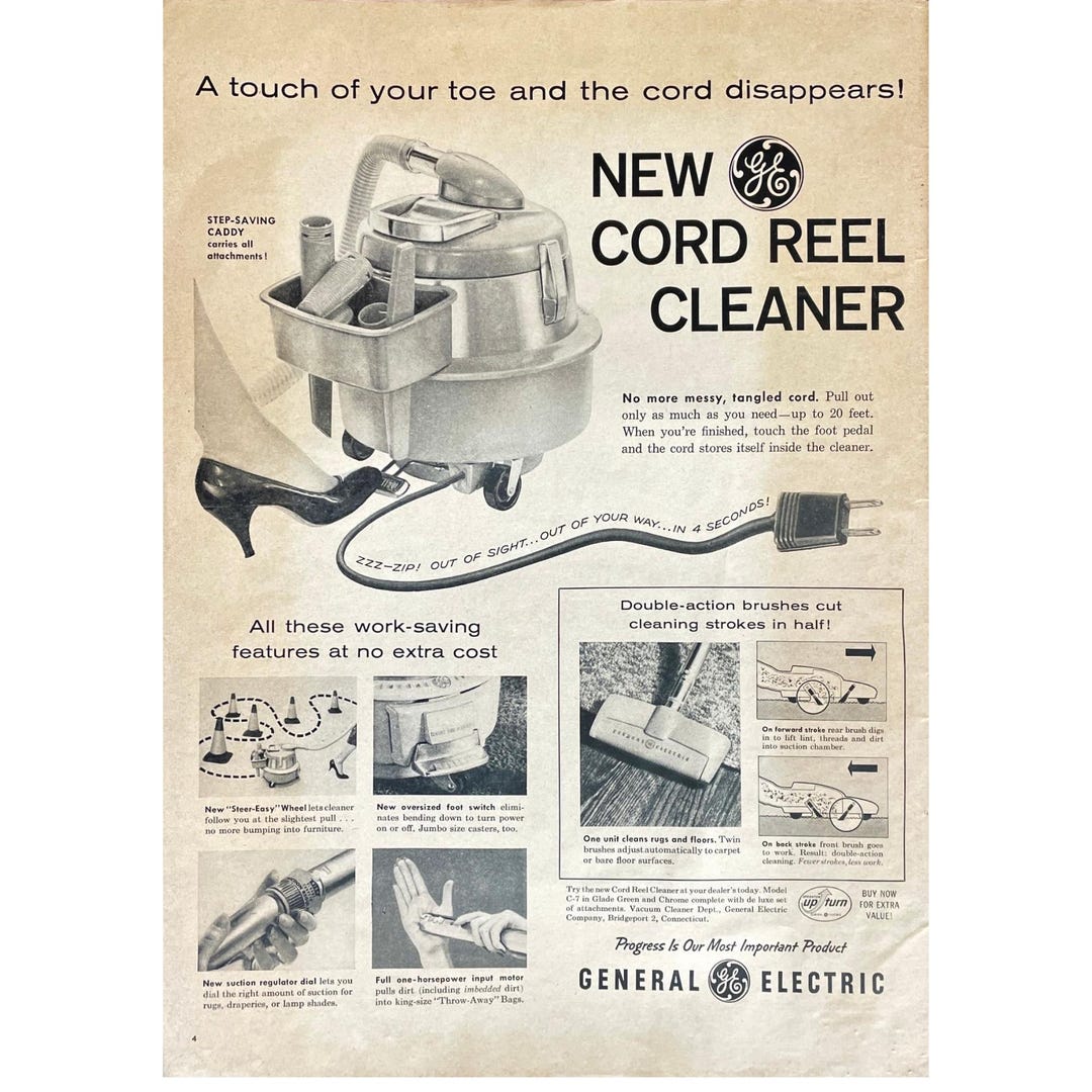 GE Vacuum Cleaner Vintage Print Ad 1958 Retro Canister Vacuum MCM ...