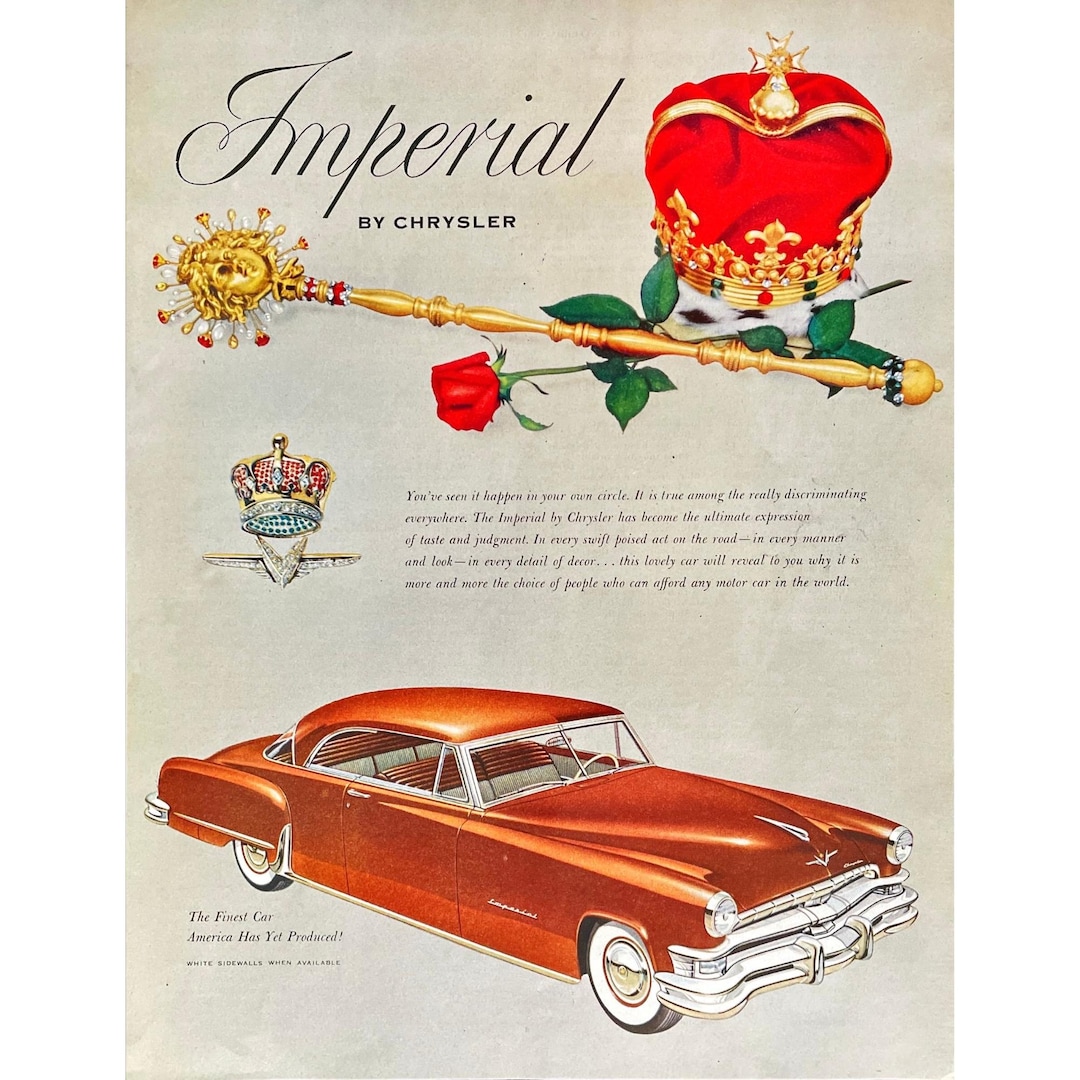 Red Imperial by Chrysler Vintage Print Ad 1952 Magazine Page Retro Car ...