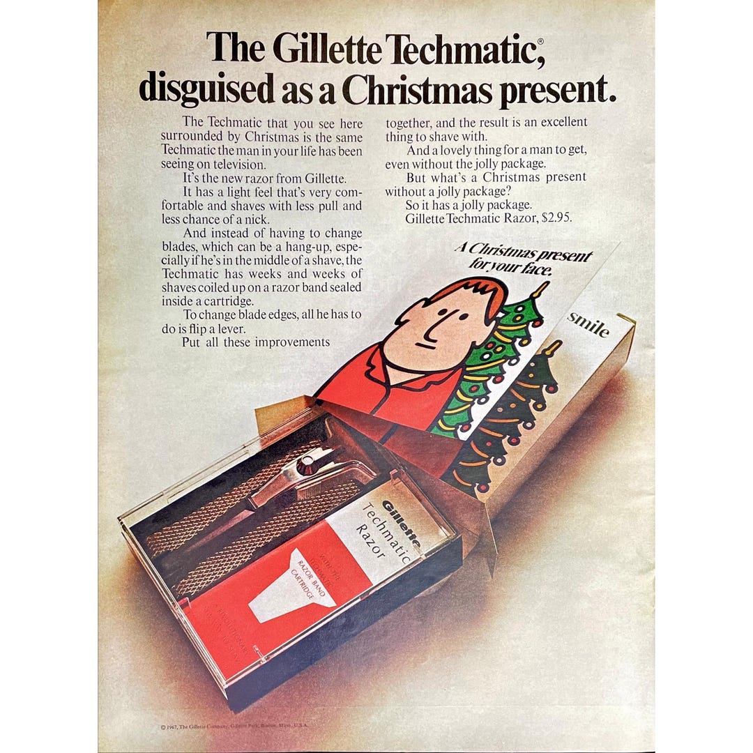 1967 Gillette Razors Vintage Print Ad Techmatic Men's Razor Retro ...