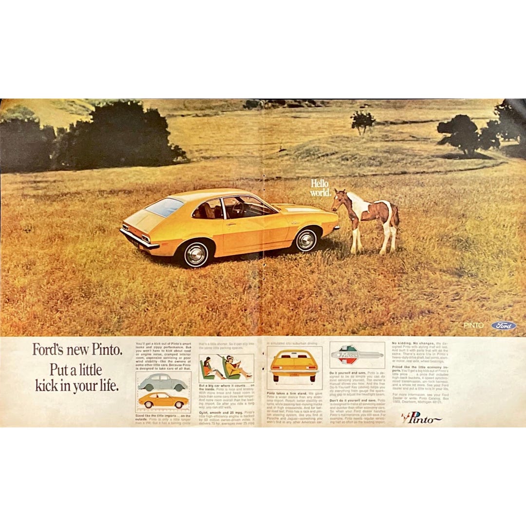 Vintage Ford Pinto Magazine Print Ad Retro Automobile Memorabilia 1970 ...