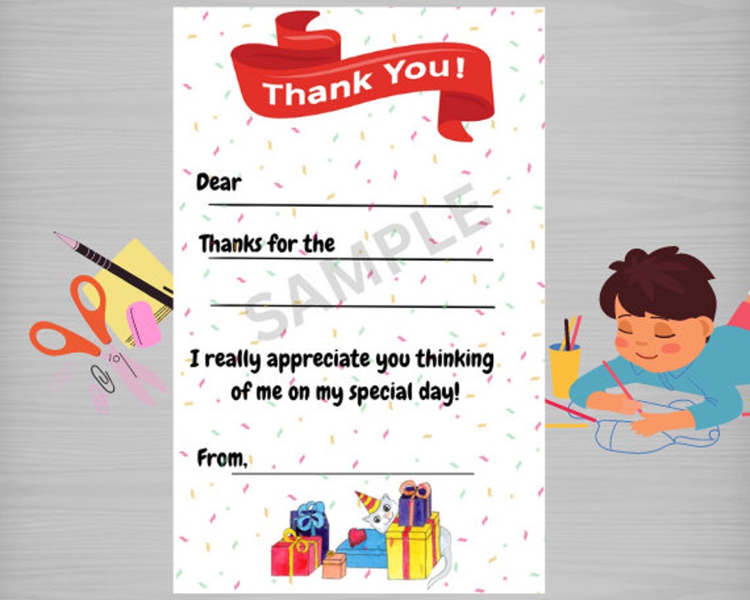 Printable Kids Thank You Cards DIY Easy Fill in the Blank Instant ...