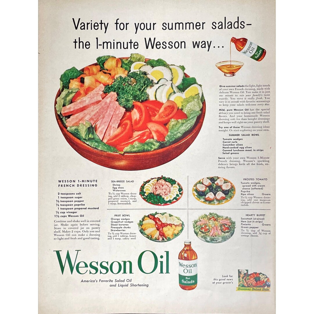 Wesson Oil 1954 Vintage Print Ad Magazine Retro Food Advertisement ...