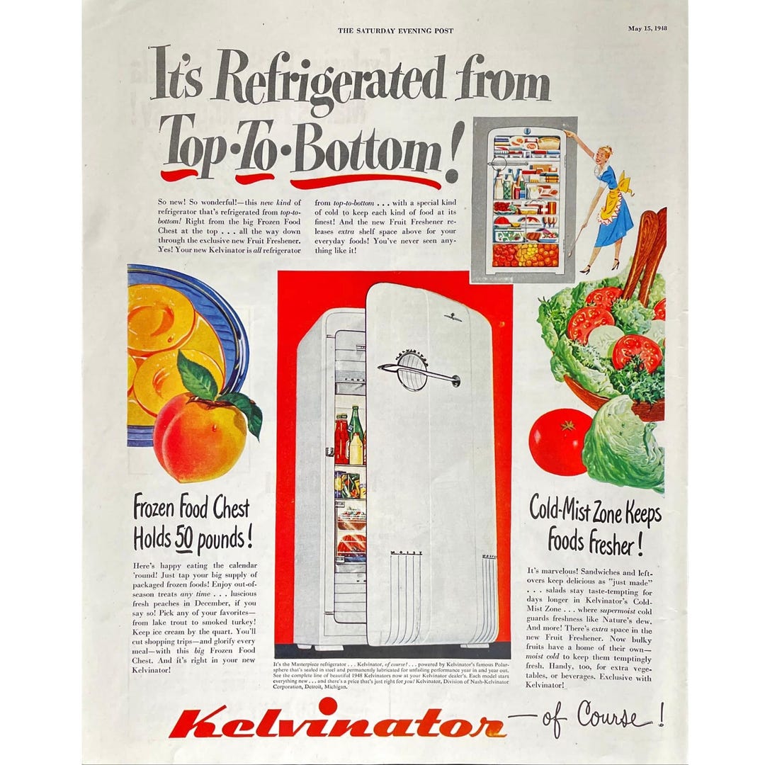 Kelvinator Refrigerator Vintage Print Ad Retro Refrigerator Memorabilia ...
