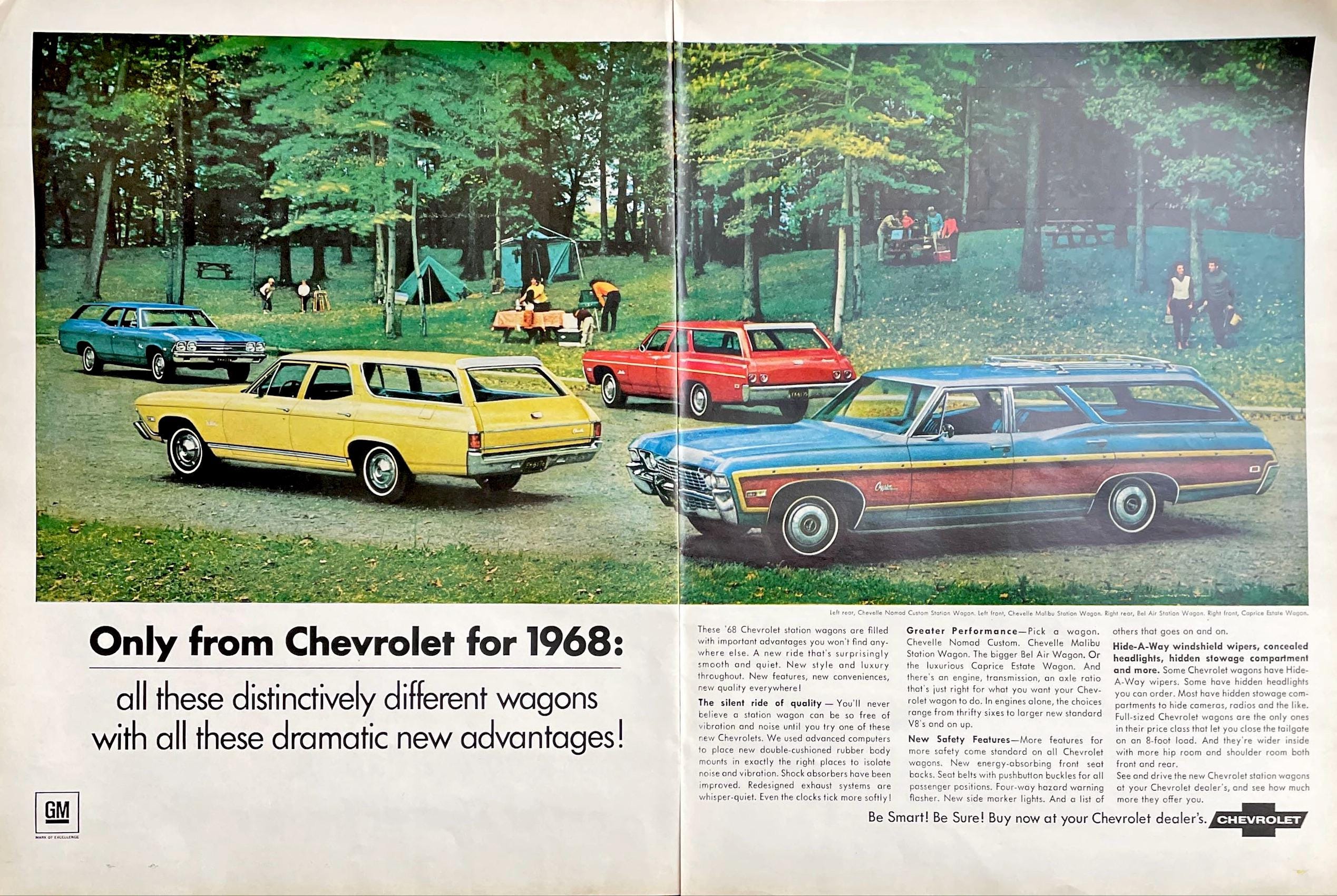 1968 Chevy Station Wagon Vintage Print Ad Retro Wood Sided Wagon ...