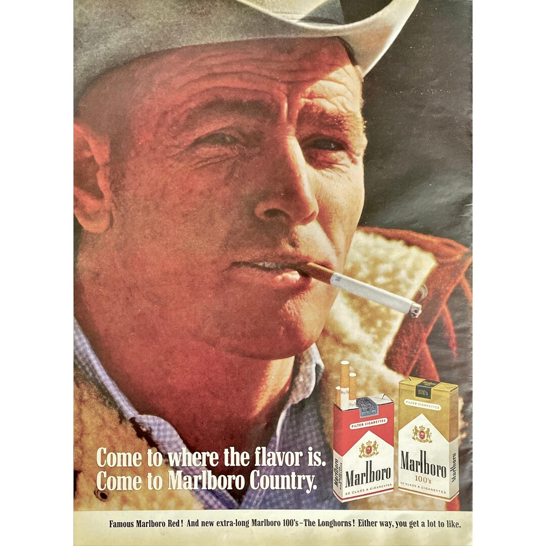 1968 Marlboro Cigarettes Vintage Print Ad Retro Marlboro Man Smoking ...