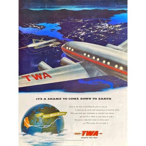 TWA Airlines Vintage Print Ad 1945 Retro Airplane Advertisement 1940's ...