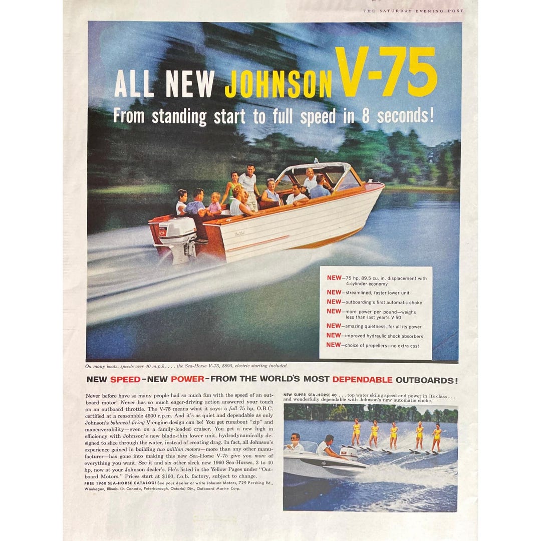 Johnson Outboard Motors Vintage Print Ad 1960 Original Magazine Johnson ...